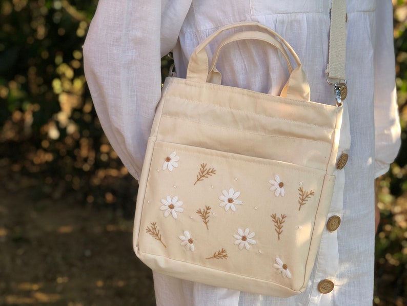 Daisy Embroidered Tote Bag Cute Small White Daisies White - Etsy