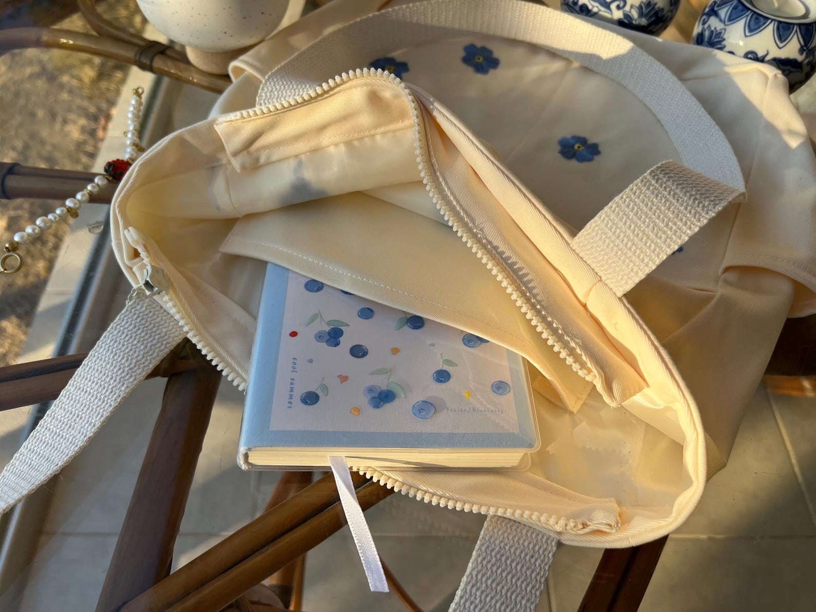 Forget Me Not Flowers Embroidered Tote Bag, Blue Flowers Embroidery ...