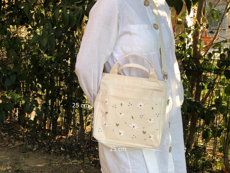 Daisy Embroidered Tote Bag, Cute Small White Daisies, White Flower ...