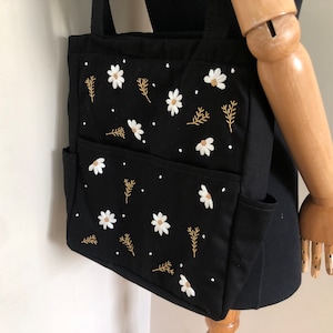 Daisy Embroidery Tote Bag, Summer Shoulder Bag, Handmade Gift, Eco ...