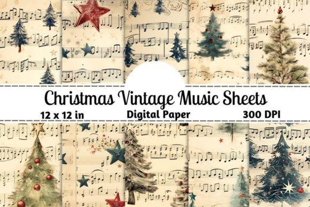 12 Christmas Vintage Digital Music Paper Pack Vintage Seamless ...