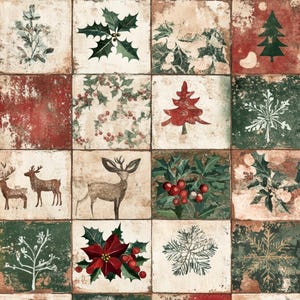 37 Vintage Christmas Seamless Digital Paper Bundle Background Scrap ...