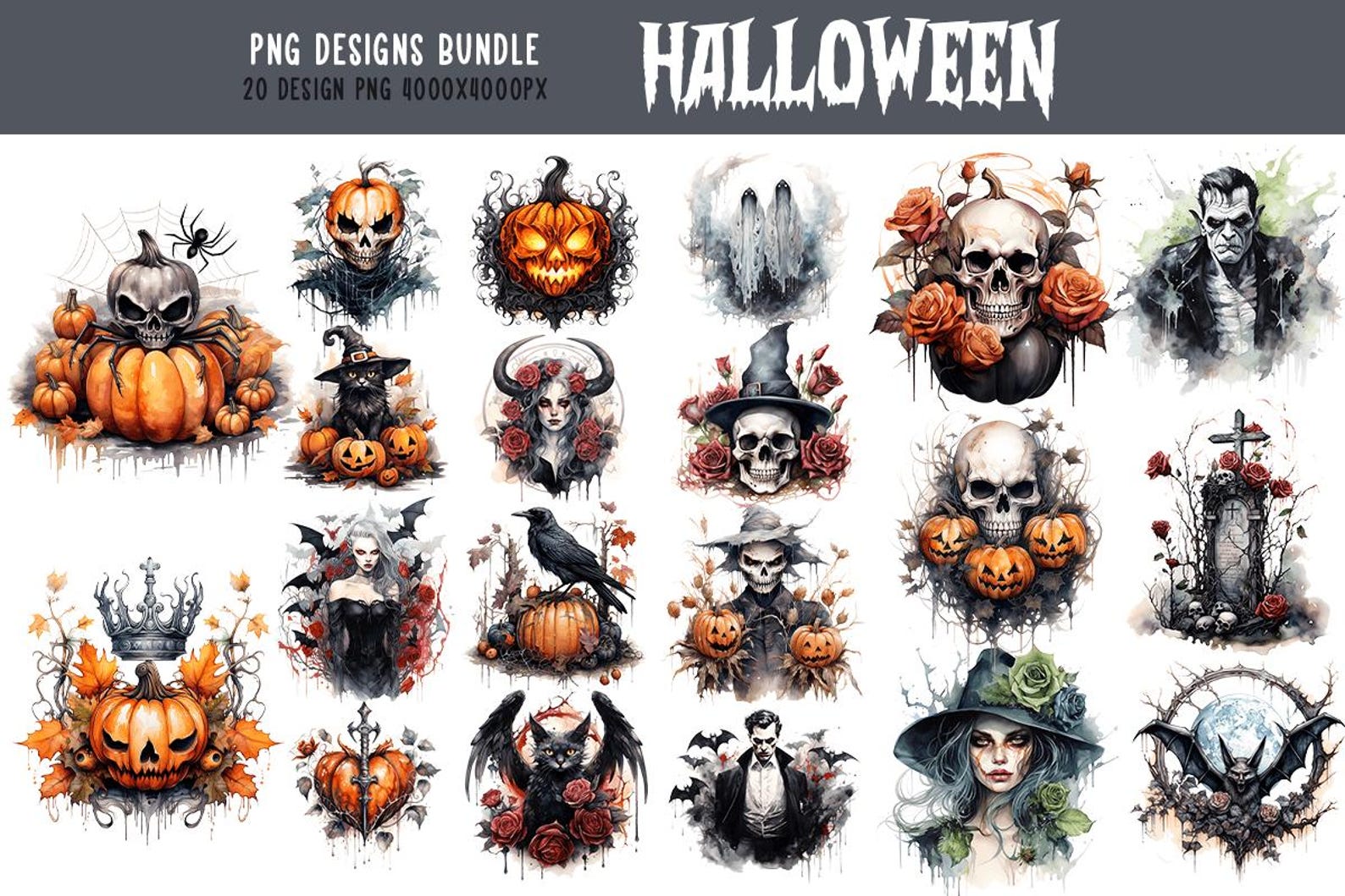 Classic Halloween Digital Paper Bundle - Grunge Gothic Retro Design ...