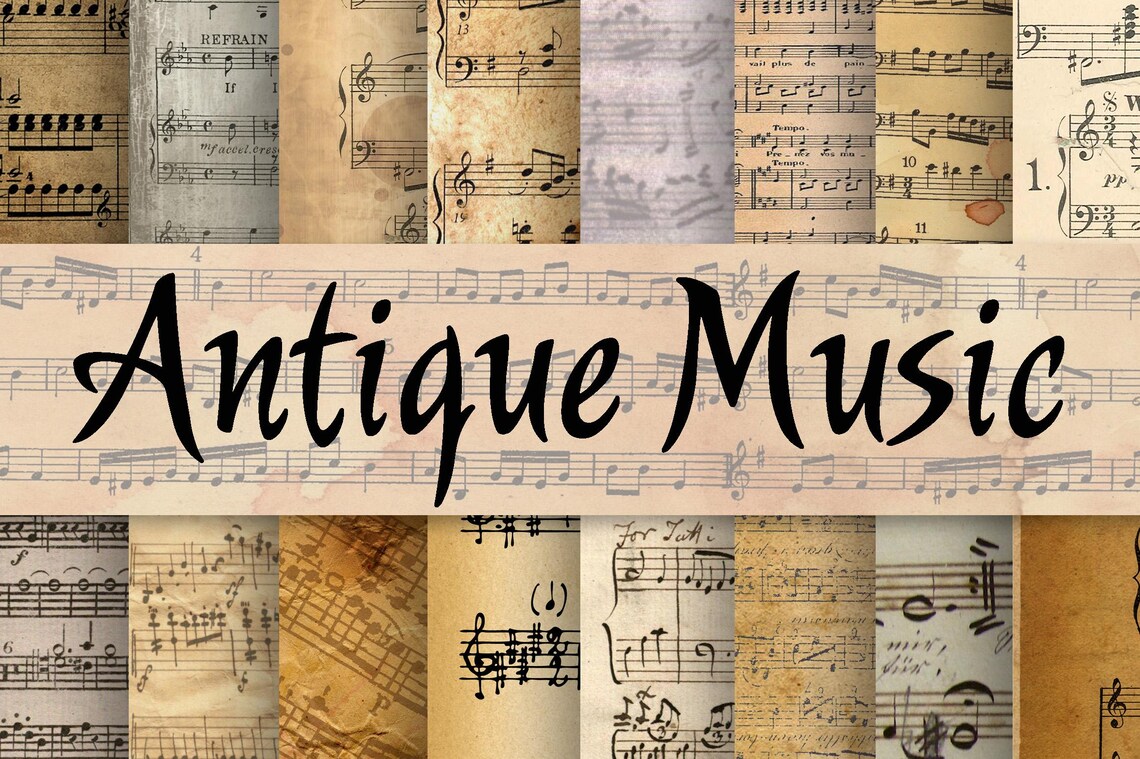 16 Antique Vintage Digital Music Paper Pack Vintage Seamless Decoupage ...
