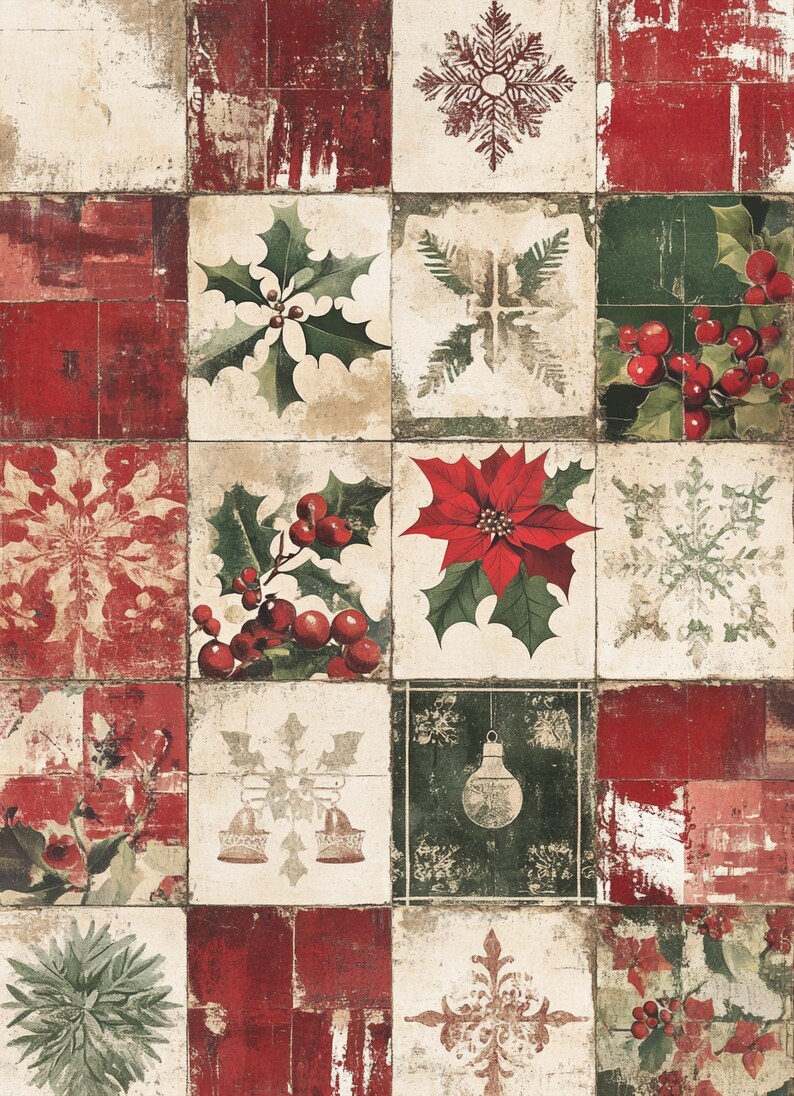 37 Vintage Christmas Seamless Digital Paper Bundle Background Scrap ...