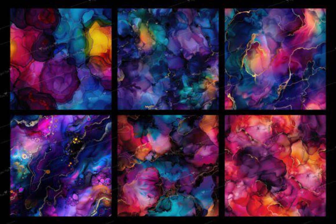 20 Midnight Ink Watercolour Textures Digital Paper Pack Black Purple ...