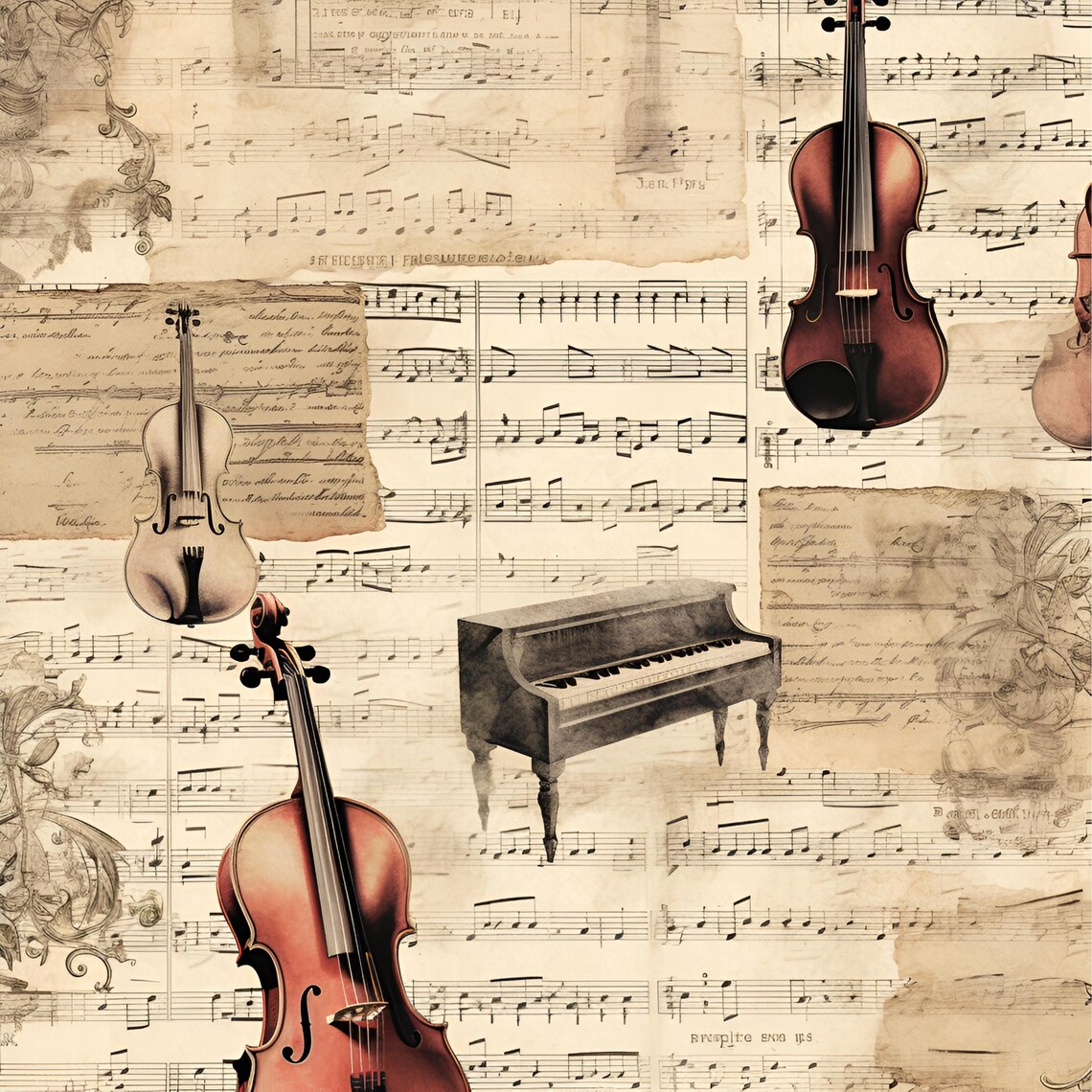 16 Old Vintage Digital Music Paper Pack Vintage Seamless Decoupage ...