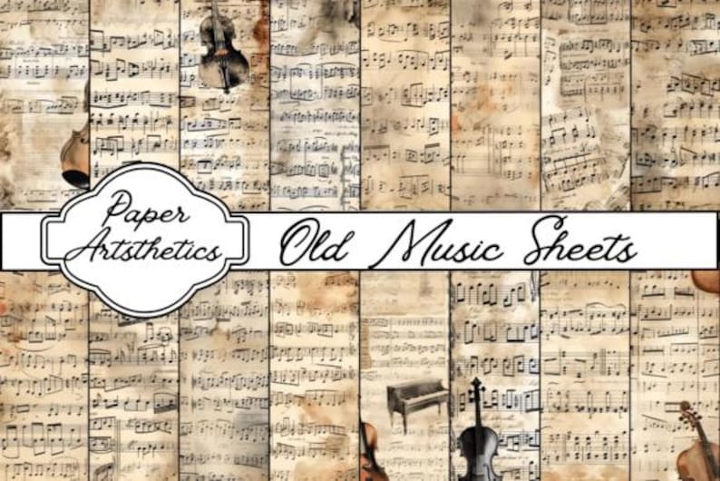 16 Old Vintage Digital Music Paper Pack Vintage Seamless Decoupage ...