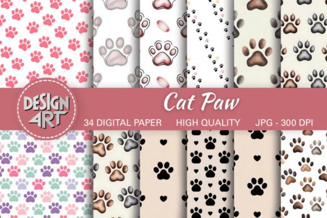 34 Cat Paw Cute Seamless Digital Paper Bundle Background Scrap Book ...