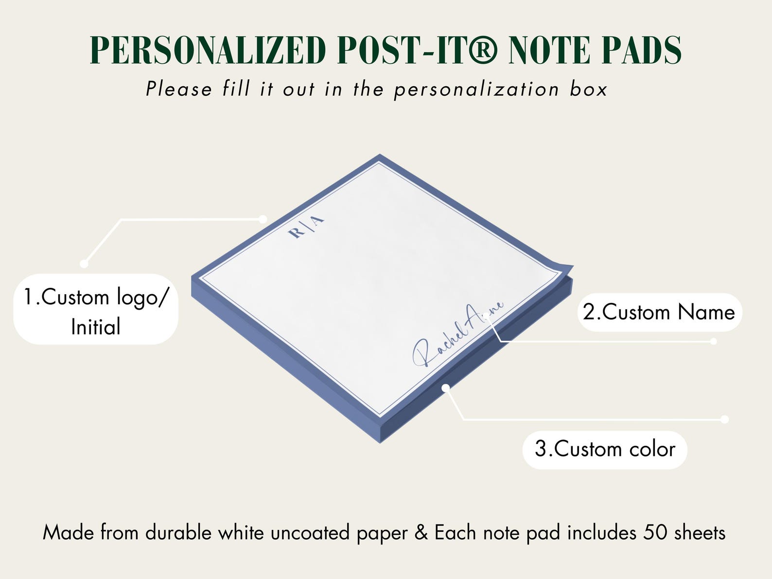 Personalized Sticky Note Pads: Custom Name Office Stationery - Etsy