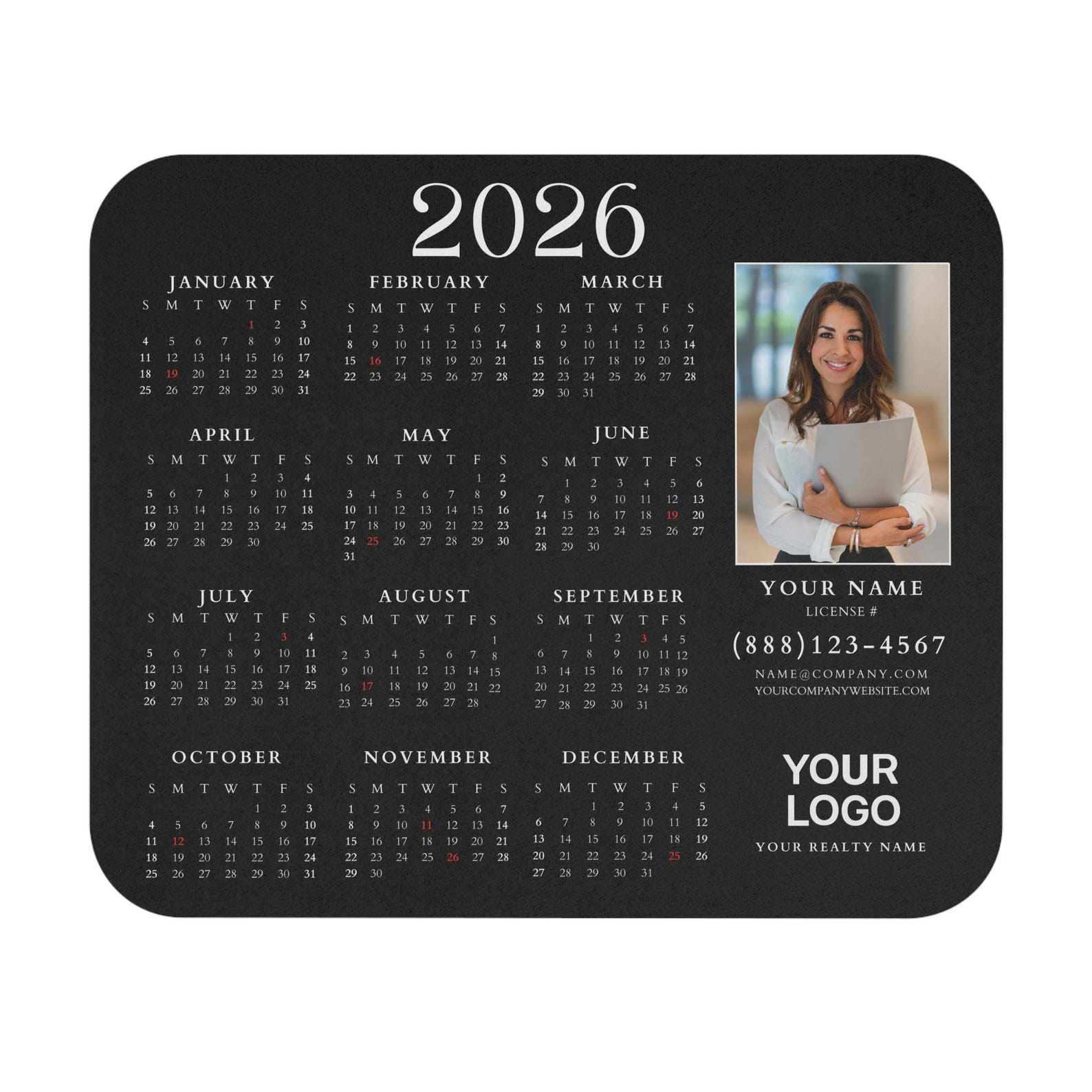 Personalized Real Estate Agent Mousepad: 2026 Calendar, Realtor Client ...