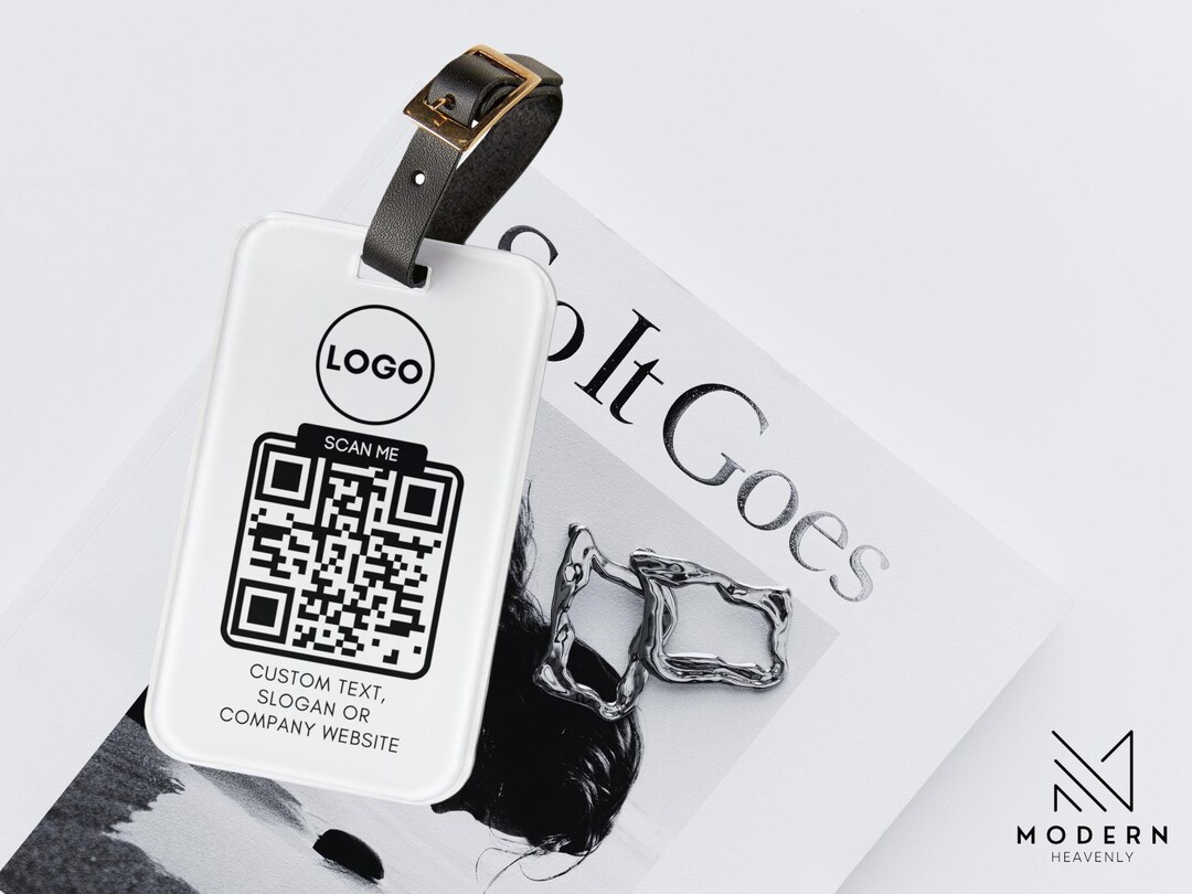 Custom QR Code Business Logo Luggage Tag With Leather Strap - Etsy