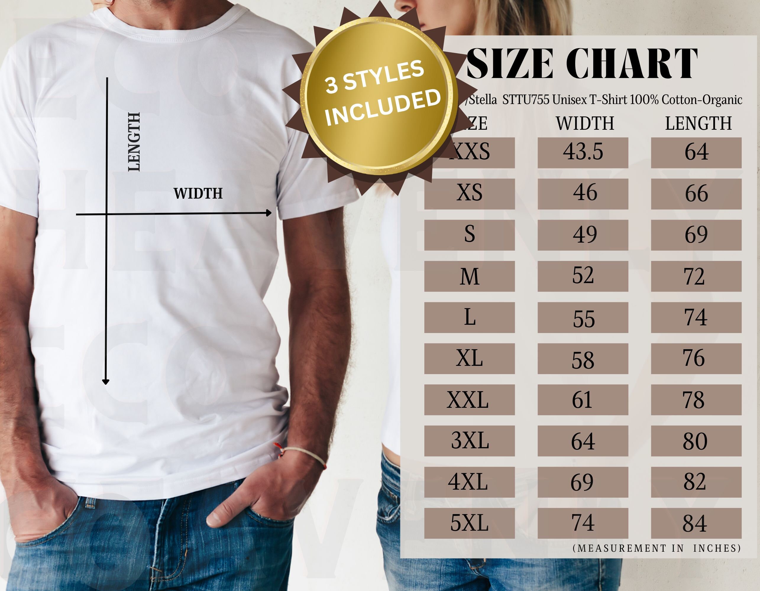 Stanley Stella STTU755 Size Chart Couple Model Sizing Chart - Etsy