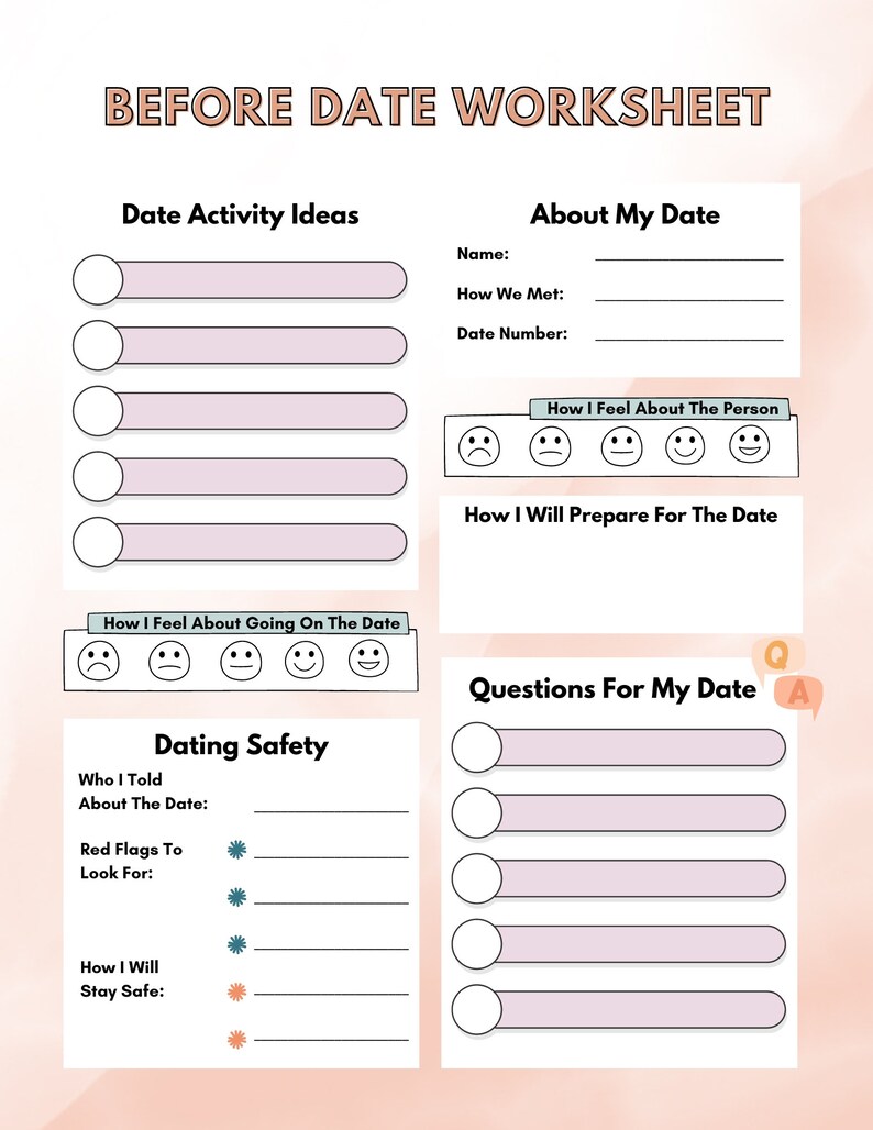 Dating Worksheets Three Worksheets: Before Dating, Before a Date, After ...