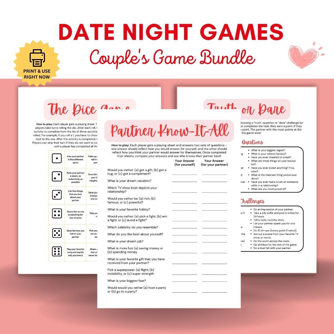 Couples Game Night Bundle PDF Print & Use Date Night Game, Couples Game ...