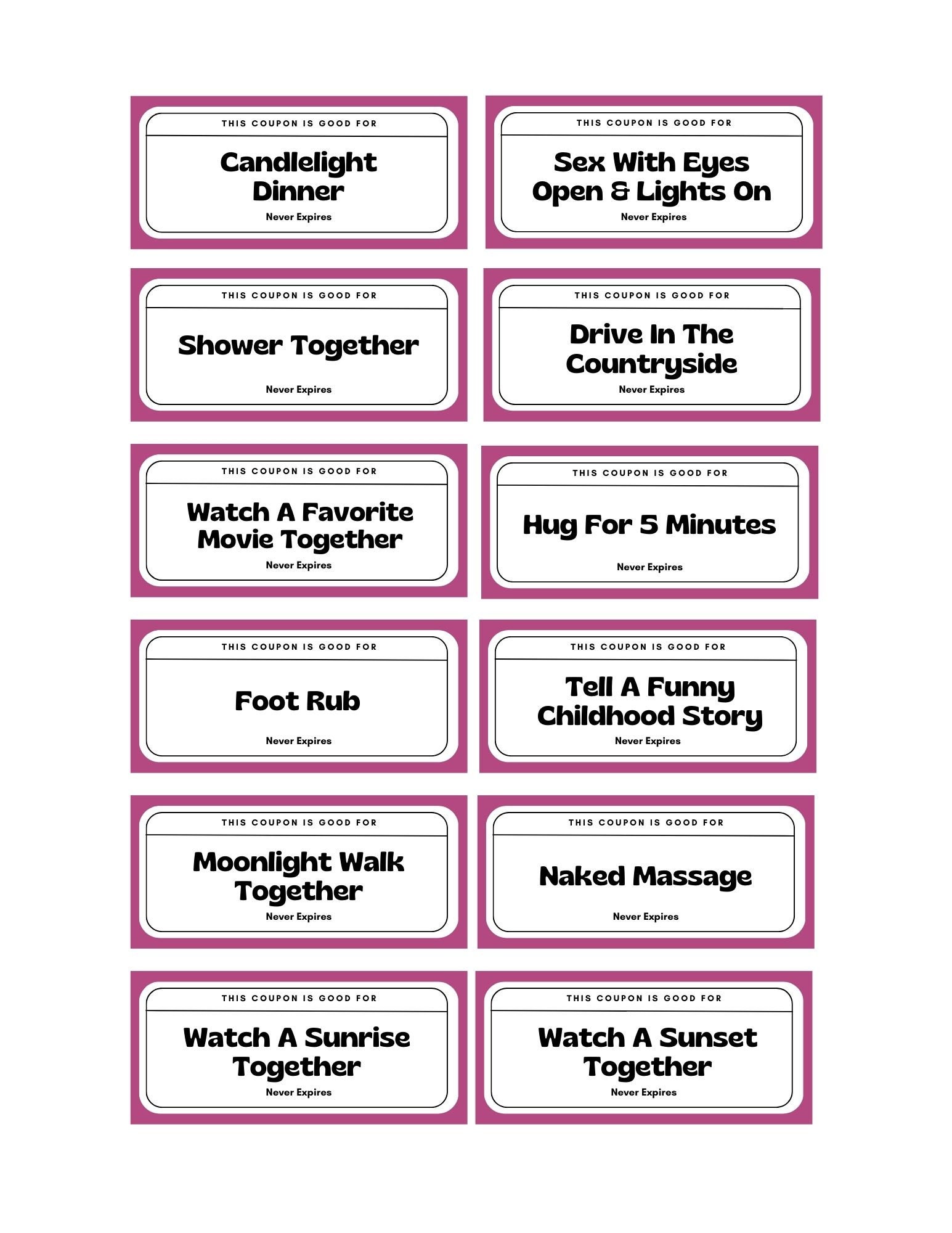 71 Romantic Love Coupons Digital Download Print & Use Honeymoon Coupons ...