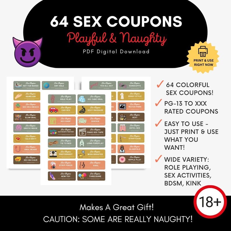 64 Sex Coupons Playful & Naughty || PDF Download Print and Use! Kinky Coupons, Sexy Coupons ...