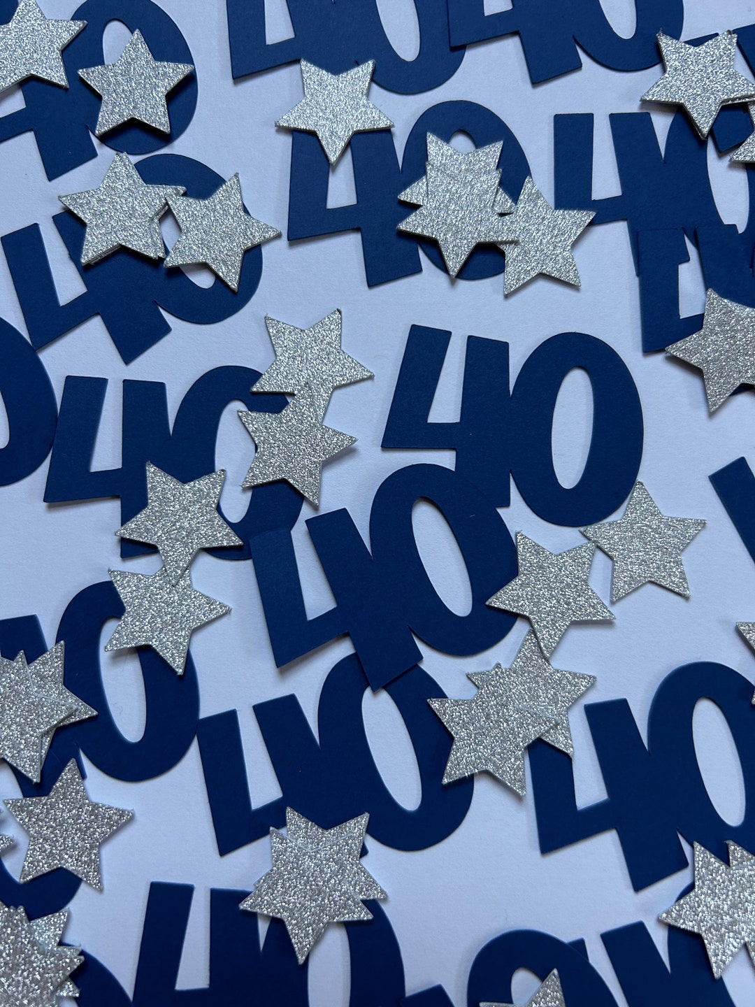 40th Birthday Confetti: Silver Glitter Stars, Navy Blue Table Decor ...