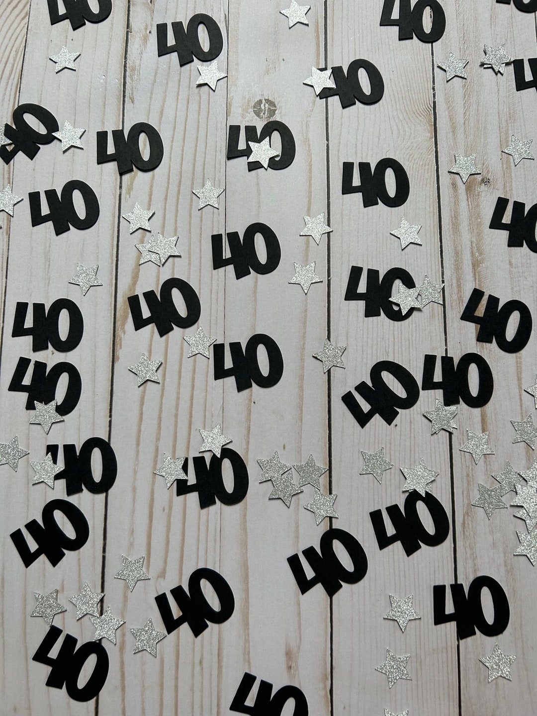 40th Birthday Confetti - Silver Glitter Star - Black and Silver - 40 ...