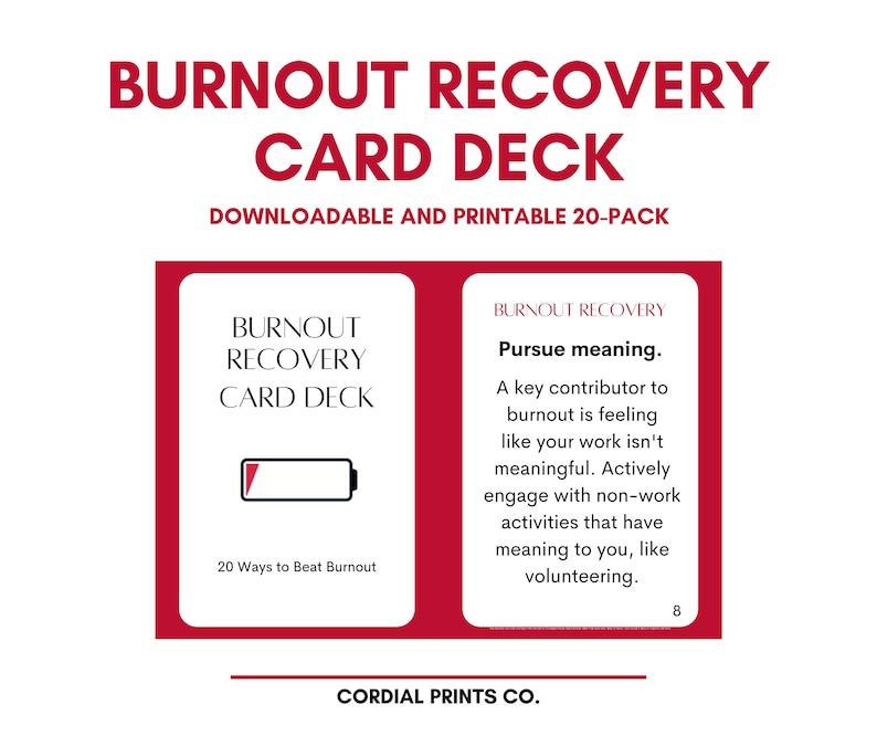 Burnout Recovery Card Deck • 20 Printable Cards • Techniques and Advice ...