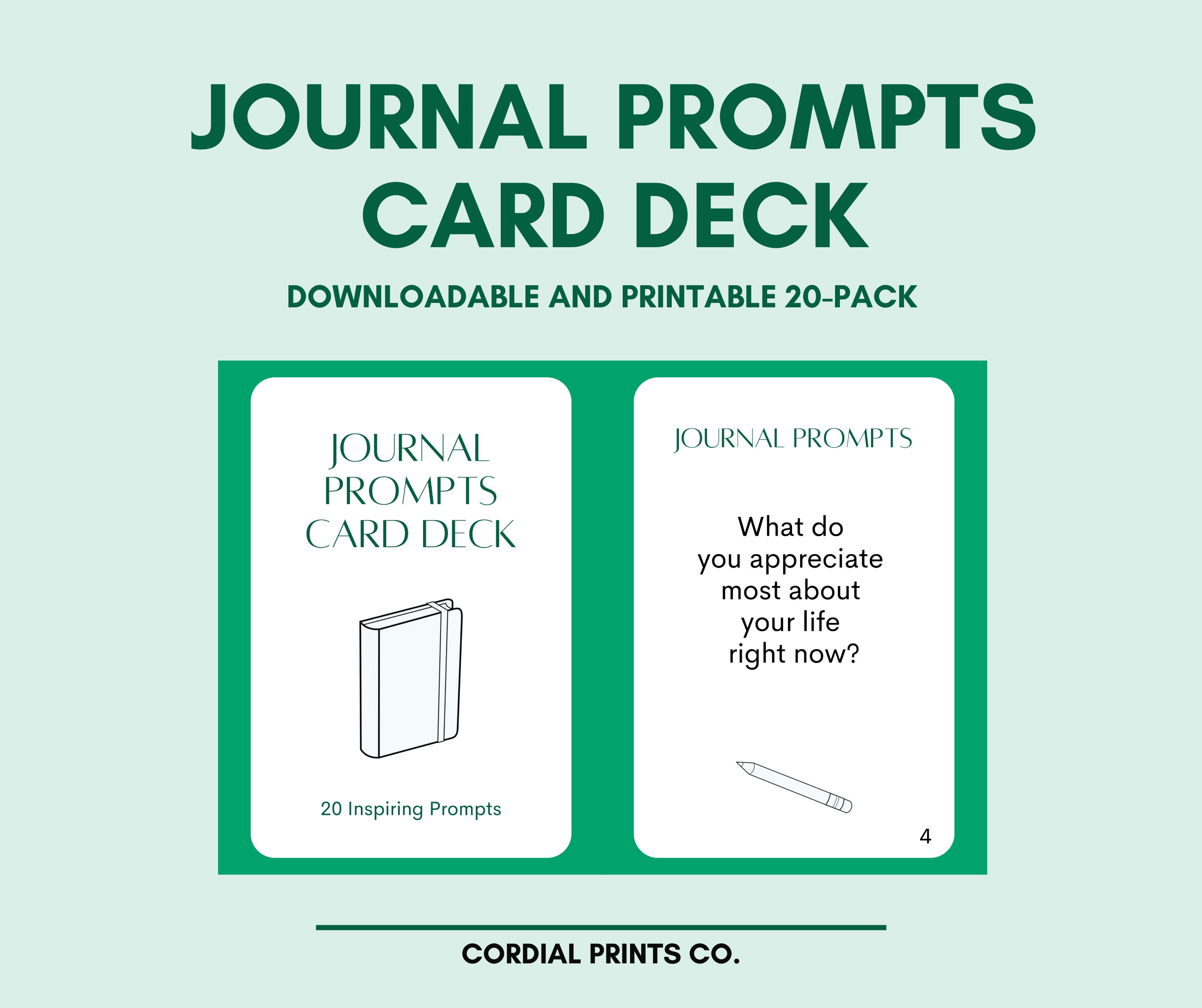 Journal Prompts Card Deck • 20 Printable Cards • Journaling Prompts ...