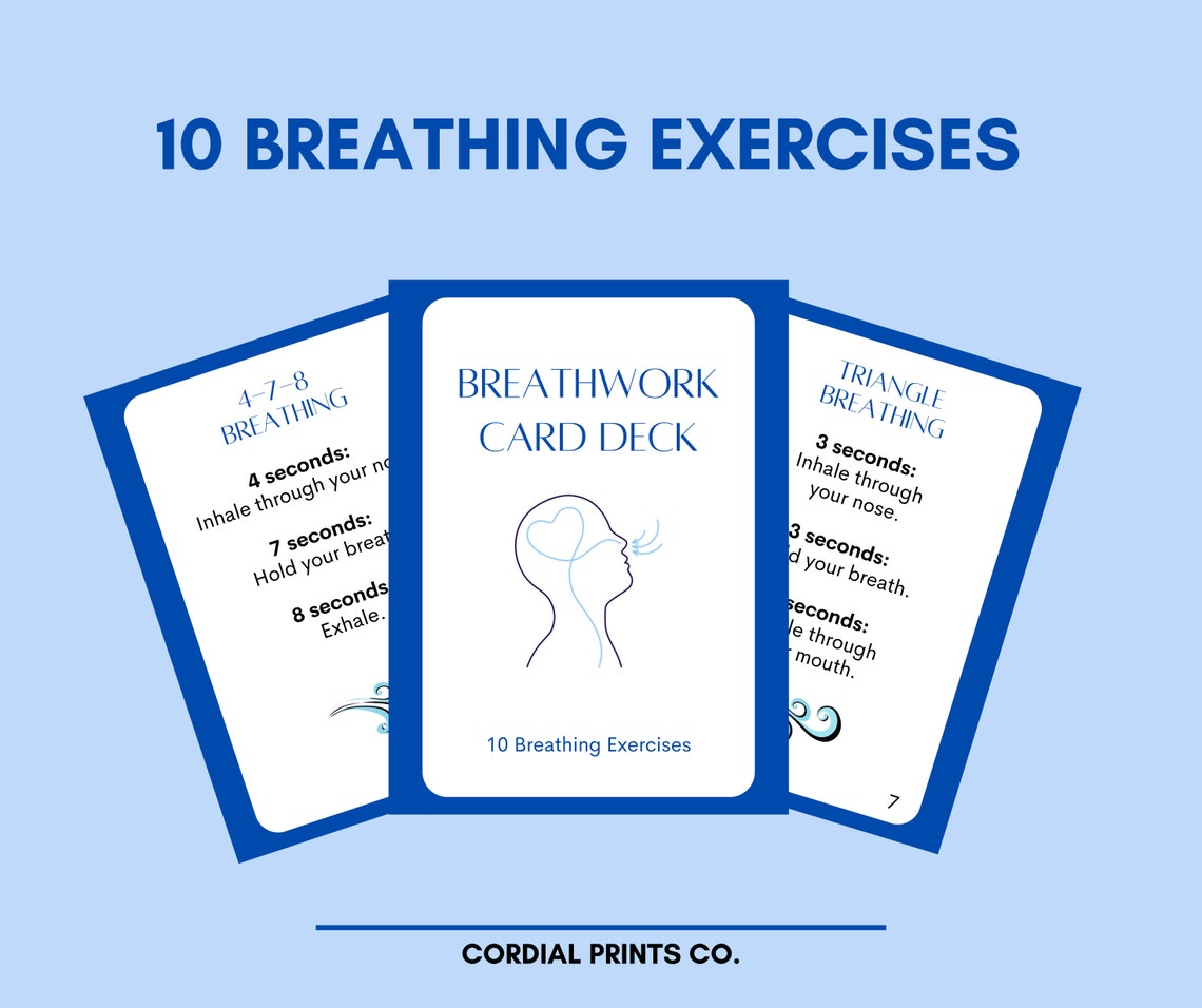Breathwork Card Deck • 10 Printable Cards • Breathing Exercises and ...