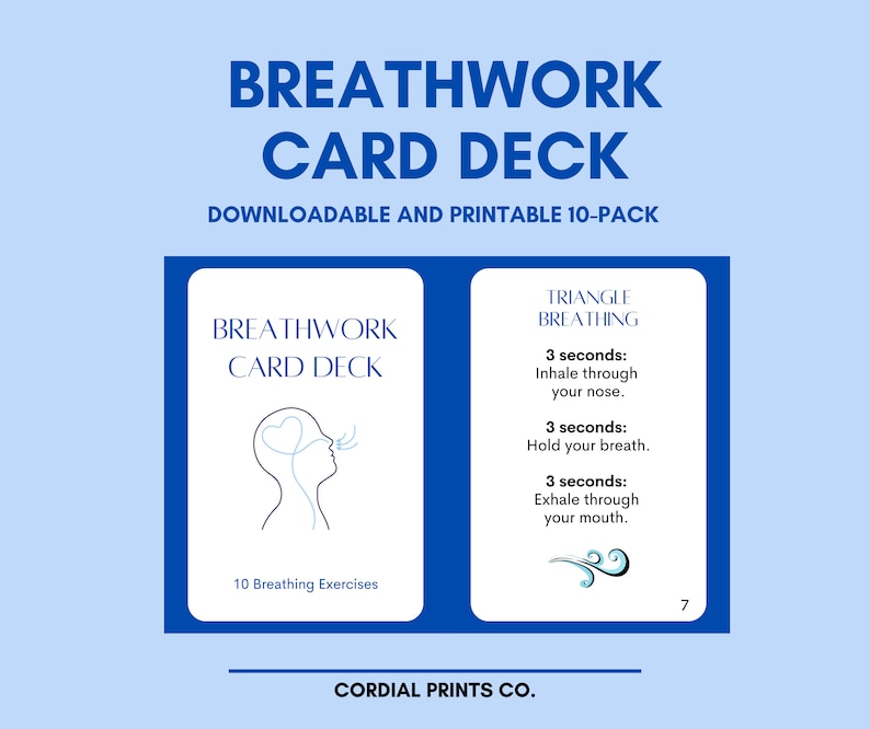 Breathwork Card Deck • 10 Printable Cards • Breathing Exercises and ...