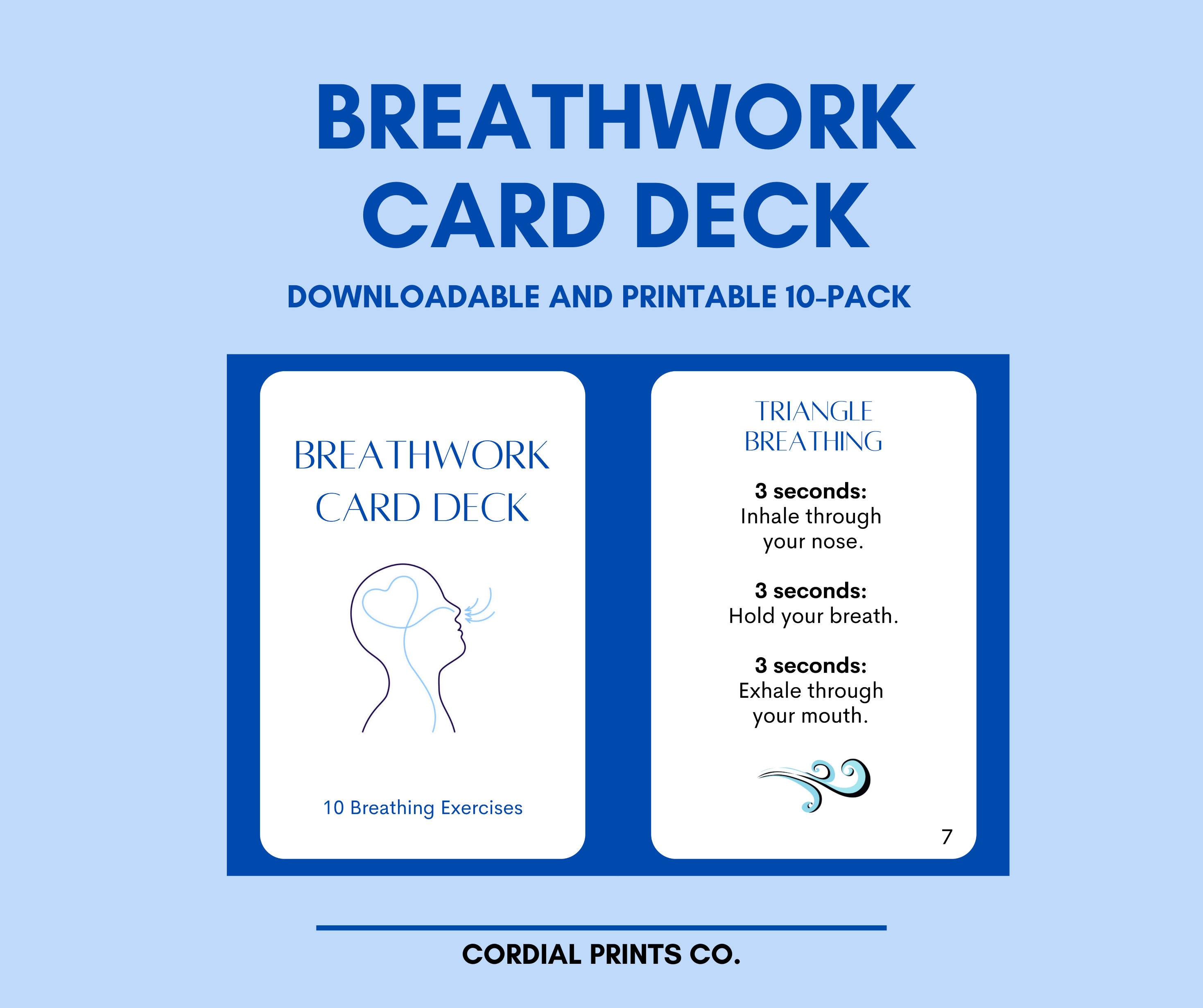 Breathwork Card Deck • 10 Printable Cards • Breathing Exercises and ...