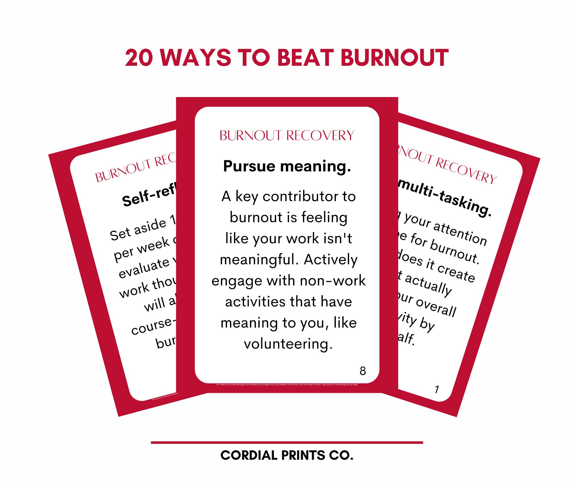 Burnout Recovery Card Deck • 20 Printable Cards • Techniques and Advice ...