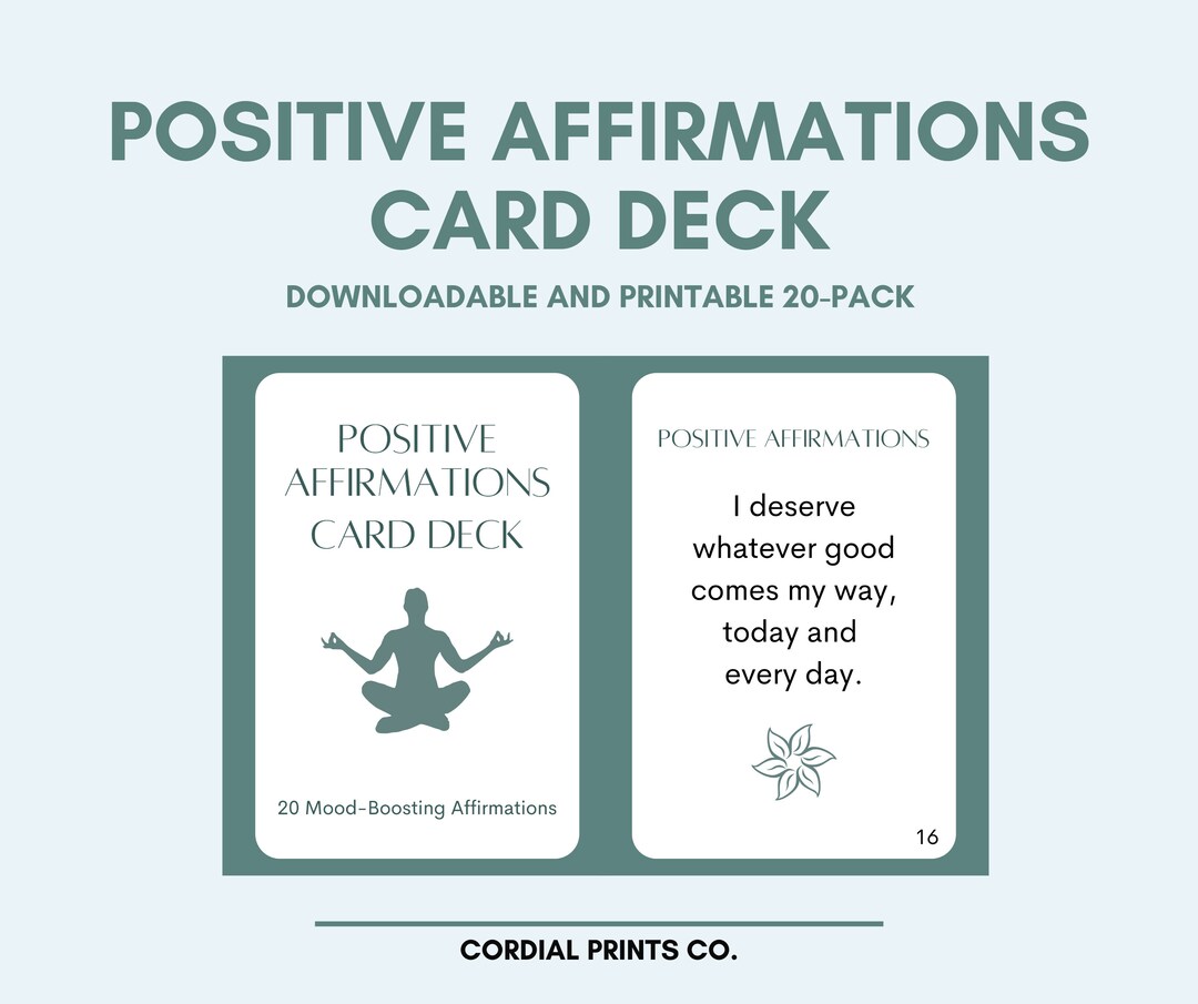Positive Affirmations Card Deck • 20 Printable Cards • Motivation and ...