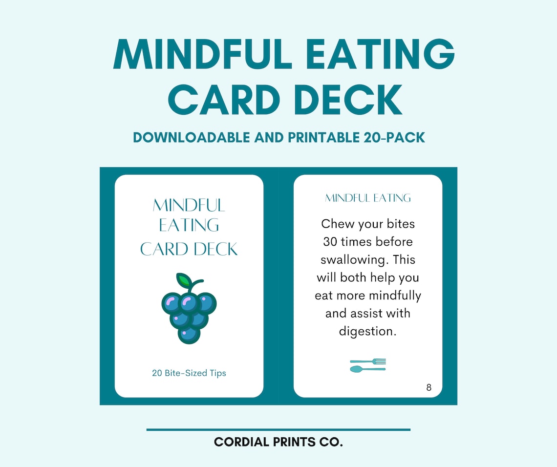 Mindful Eating Card Deck 20 Printable Cards Mindful Eating Techniques ...