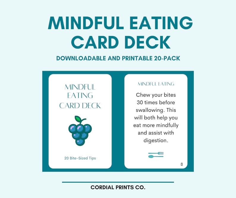 Mindful Eating Card Deck • 20 Printable Cards • Mindful Eating ...