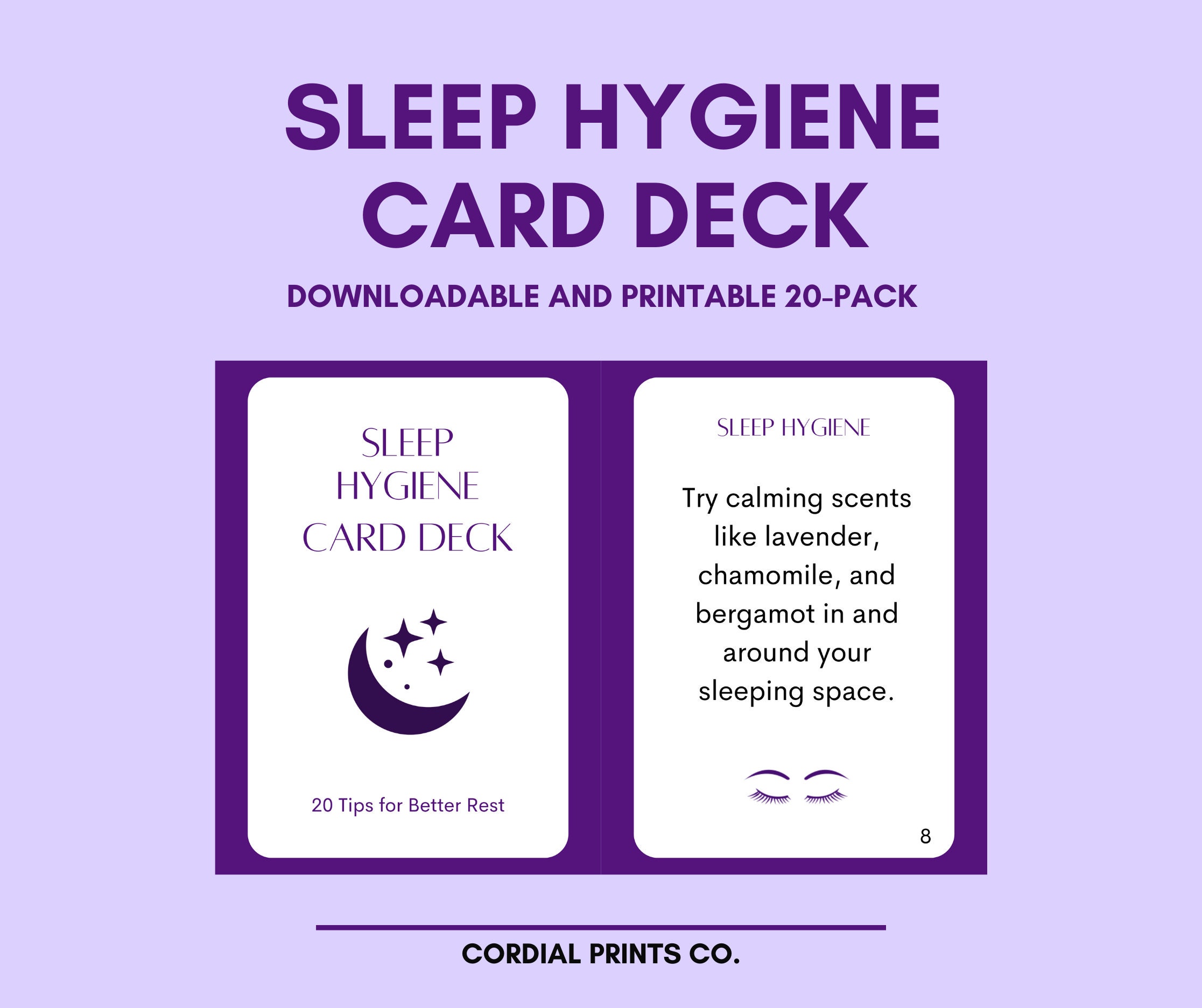 Sleep Hygiene Card Deck • 20 Printable Cards • Healthy Sleeping Tips ...