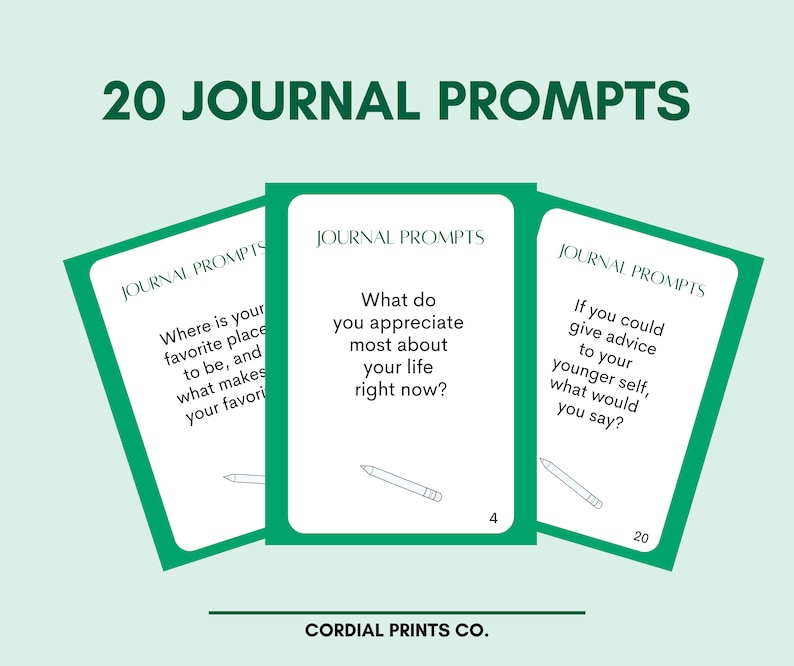 Journal Prompts Card Deck • 20 Printable Cards • Journaling Prompts ...