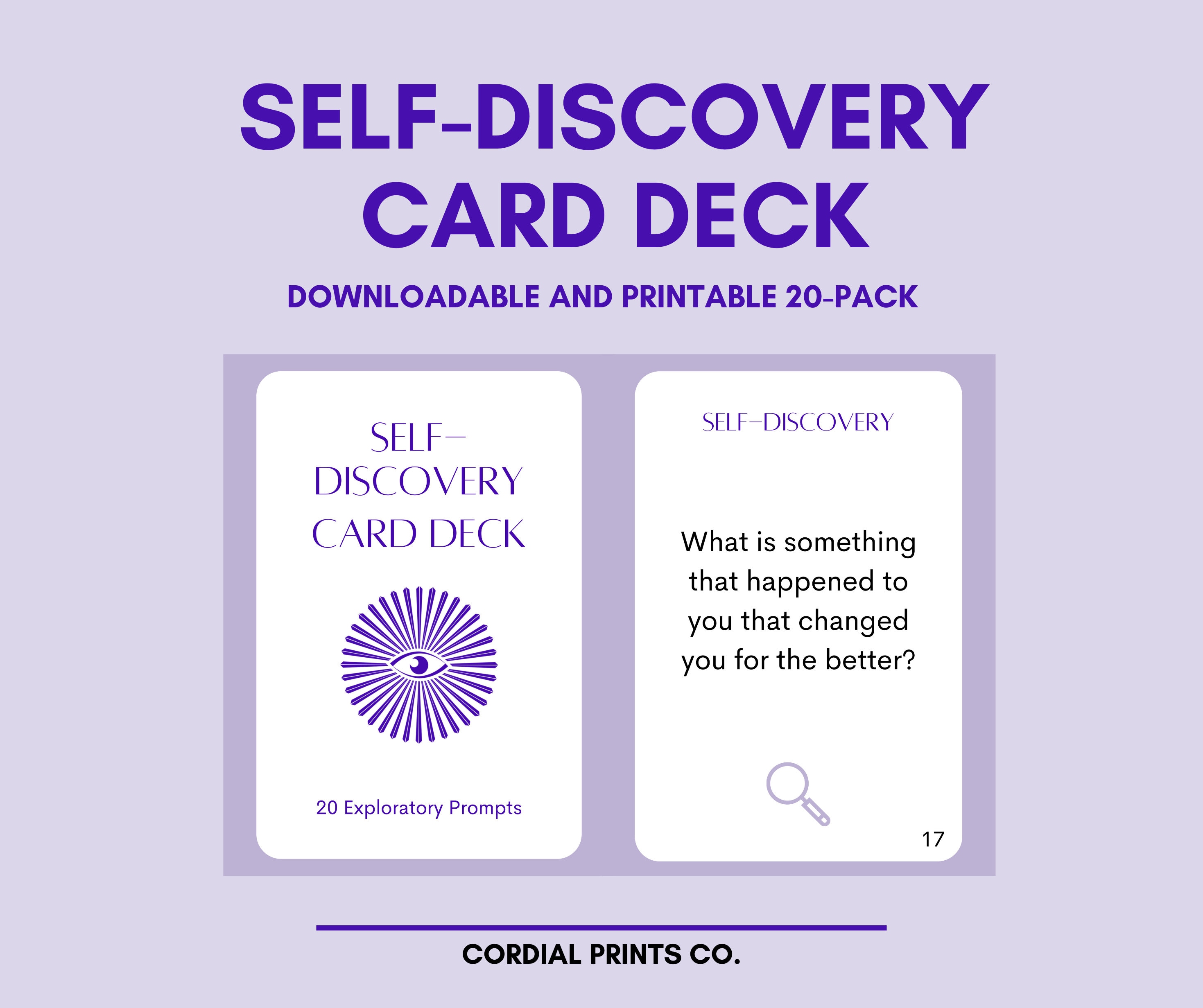 Self-discovery Card Deck • 20 Printable Cards • Self-discovery Prompts ...