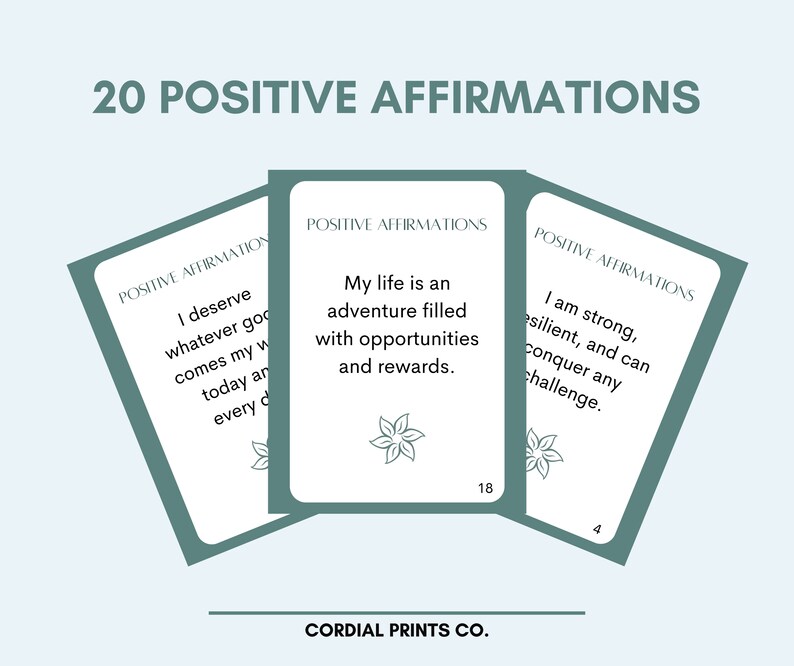 Positive Affirmations Card Deck • 20 Printable Cards • Motivation and ...
