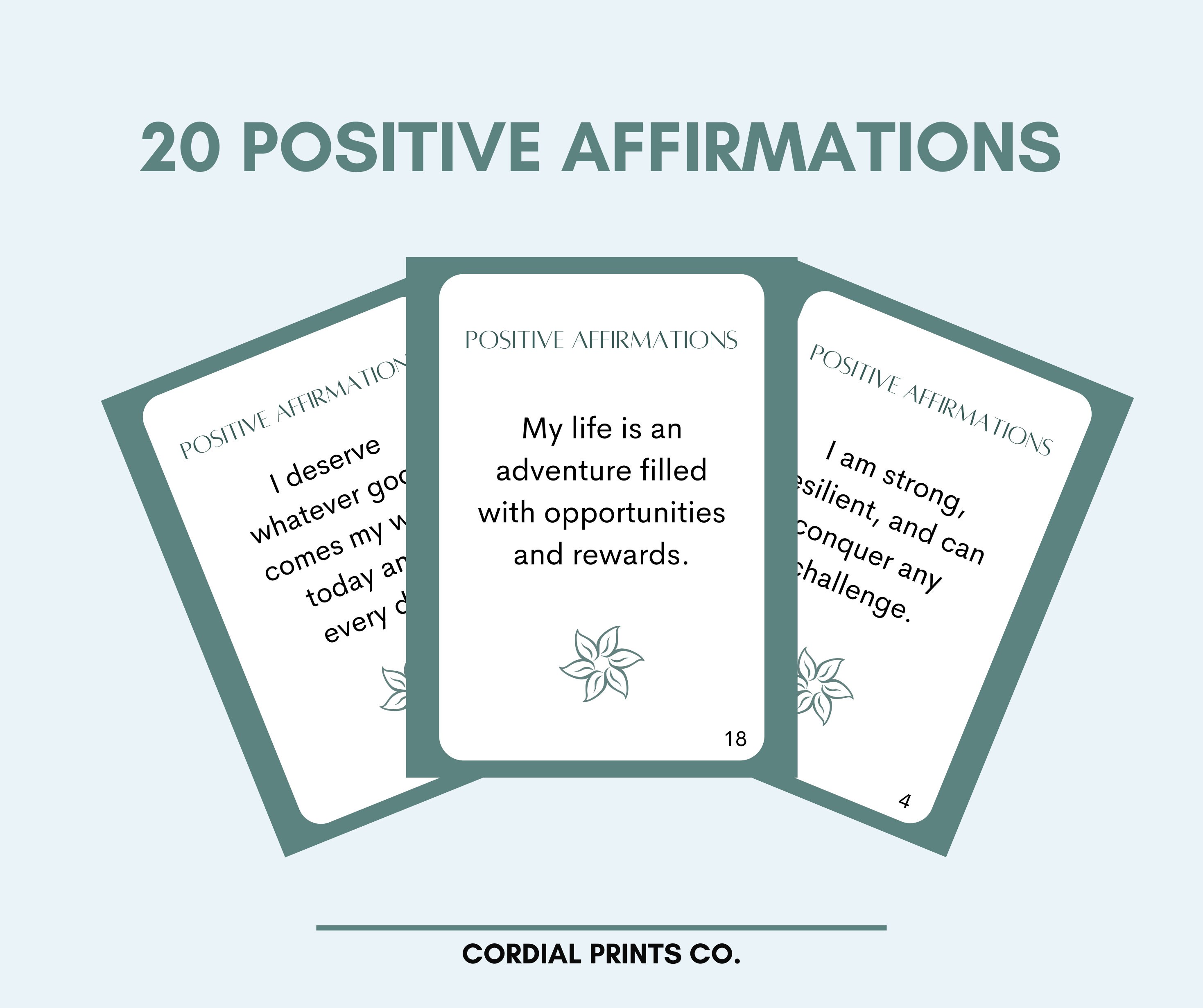 Positive Affirmations Card Deck • 20 Printable Cards • Motivation and ...