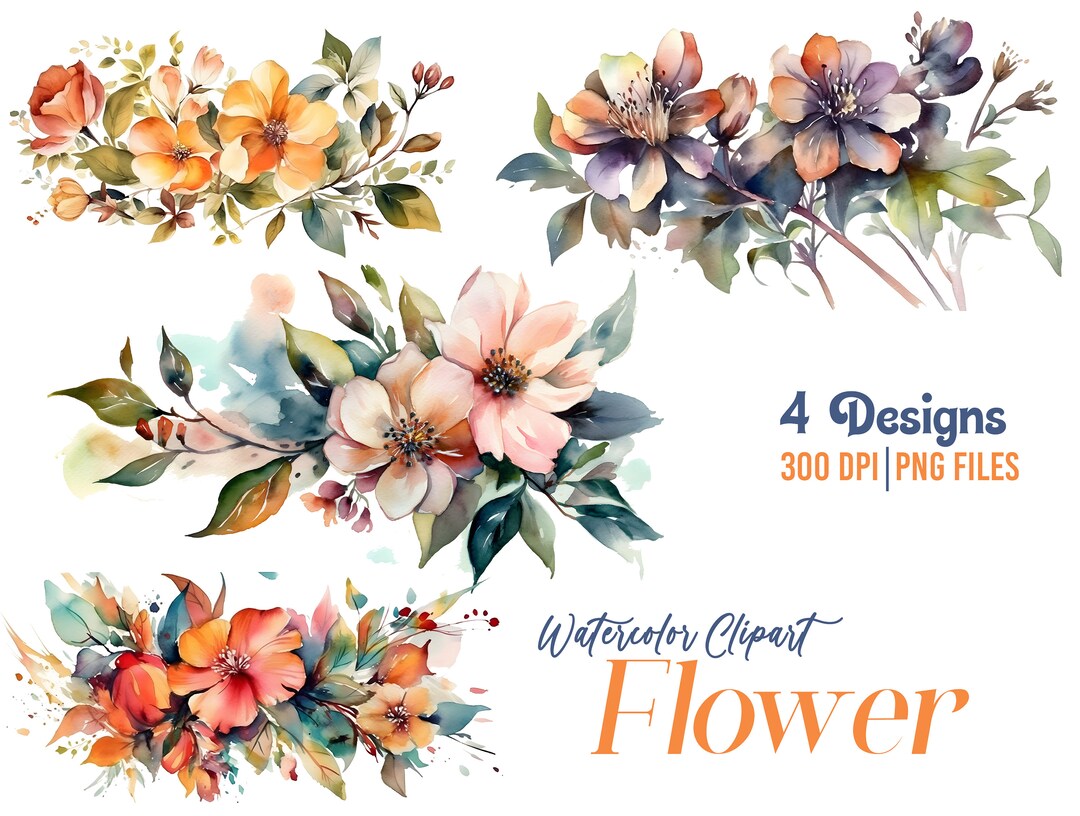 Watercolor Flowers Clipart Bundle Watercolor Floral Clipart - Etsy