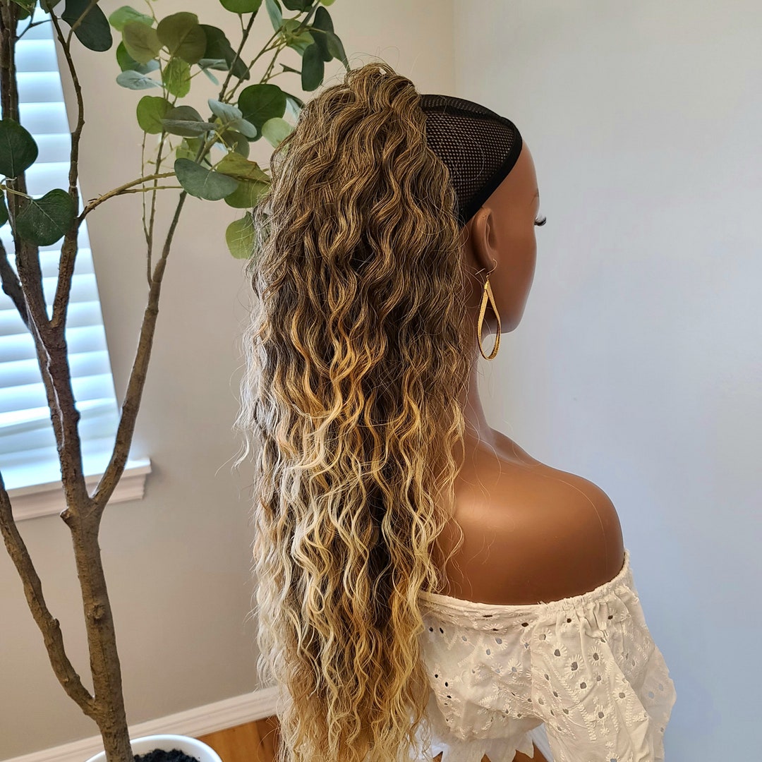 Drawstring Ponytail Extension Natural SOFT * Long Curly Water Waves ...