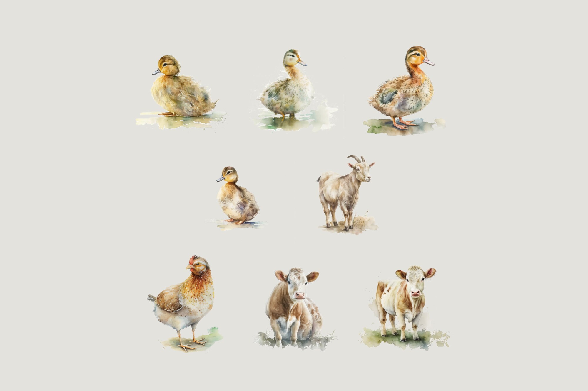 Farm Animal Clipart Set Watercolor Duck Clipart Pig Clip Art - Etsy ...
