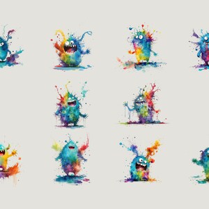 Playful Monster Clipart Bundle Watercolor Monster Digital Wall Art ...