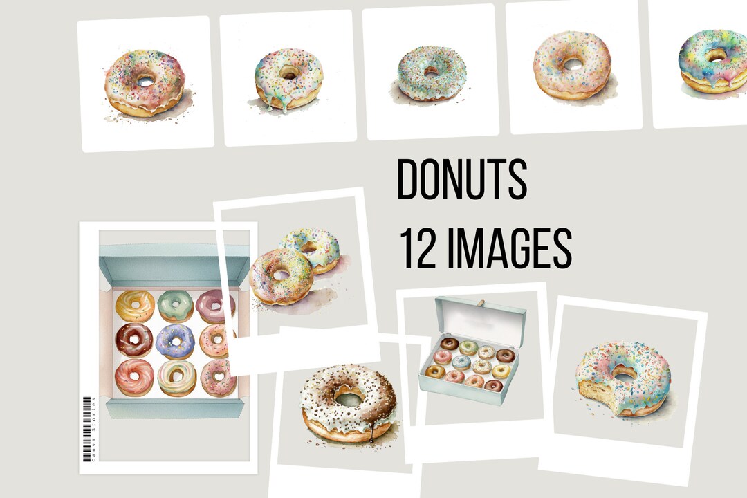 Donut Clipart Set Watercolor Donuts PNG Clipart, Nursery Decor, Digital ...