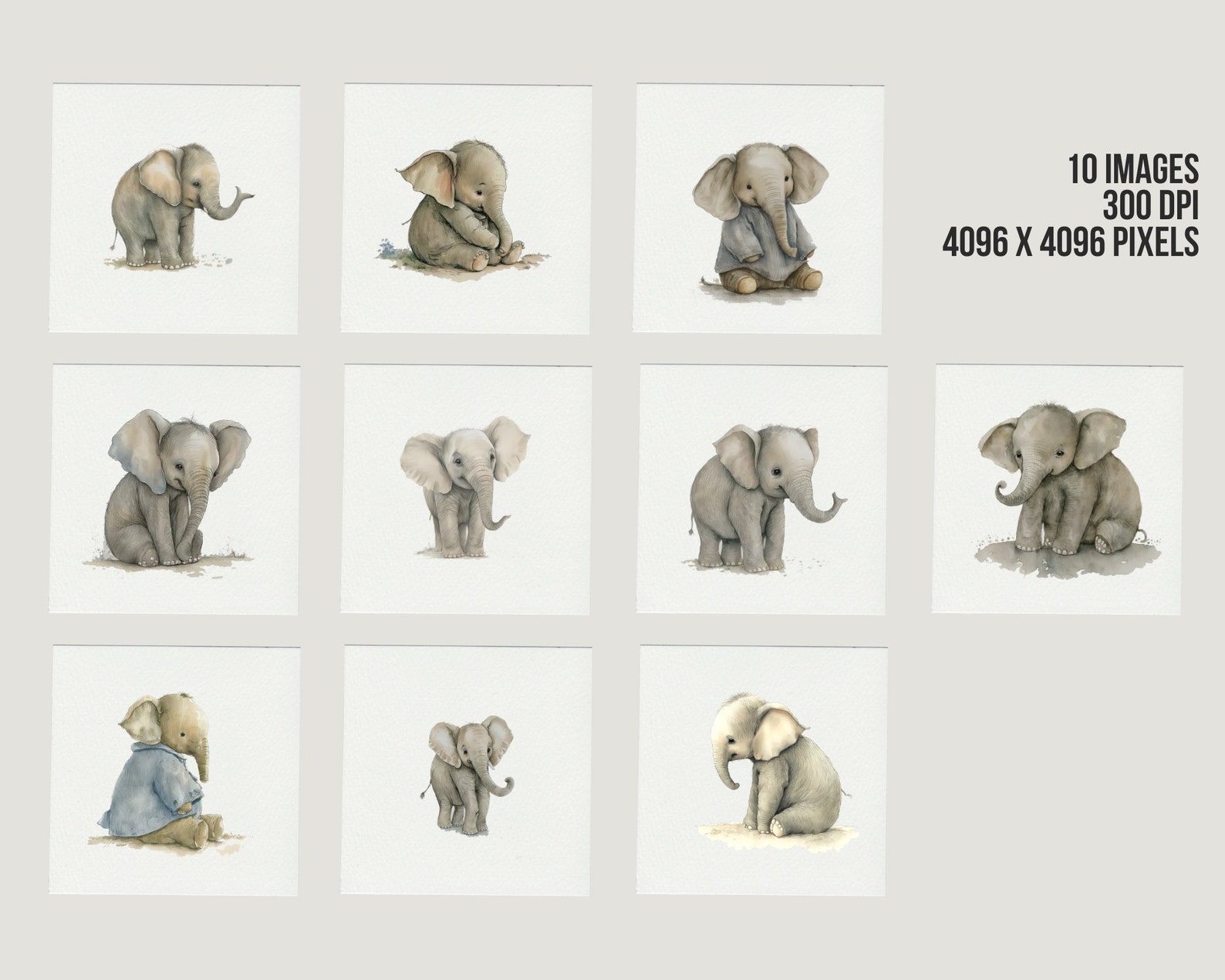 Watercolor Elephant Clipart Bundle PNG Clip Art Elephant, Instant ...