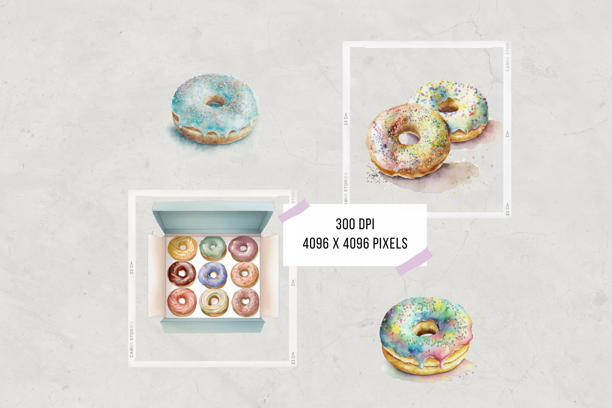 Donut Clipart Set Watercolor Donuts PNG Clipart, Nursery Decor, Digital ...