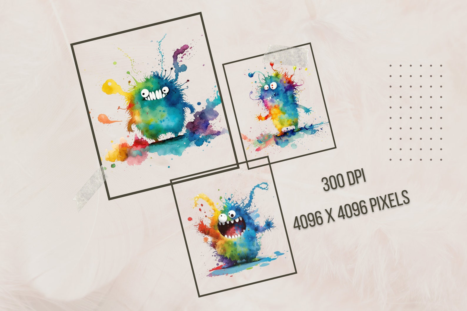 Playful Monster Clipart Bundle Watercolor Monster Digital Wall Art ...