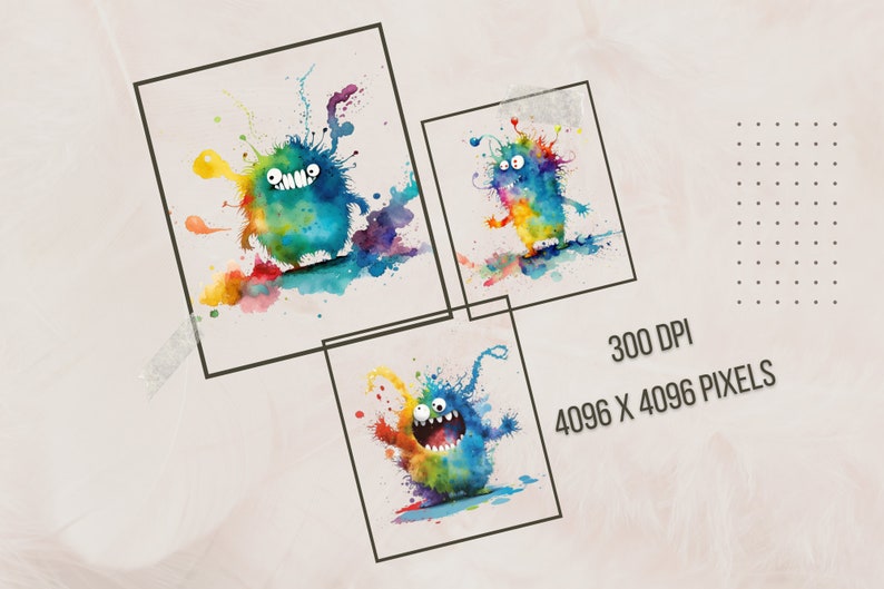 Playful Monster Clipart Bundle Watercolor Monster Digital Wall Art ...