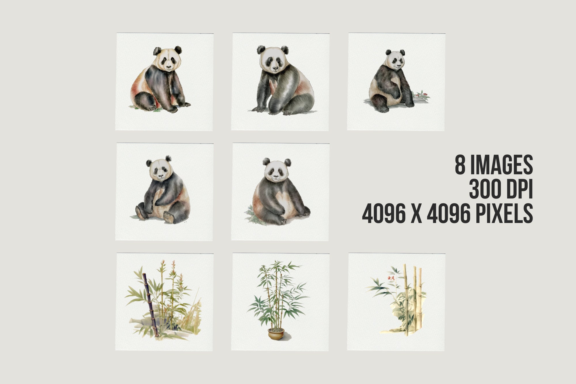Panda Clipart Set PNG Clipart Panda, Nursery Wall Art, Panda Bamboo Art ...