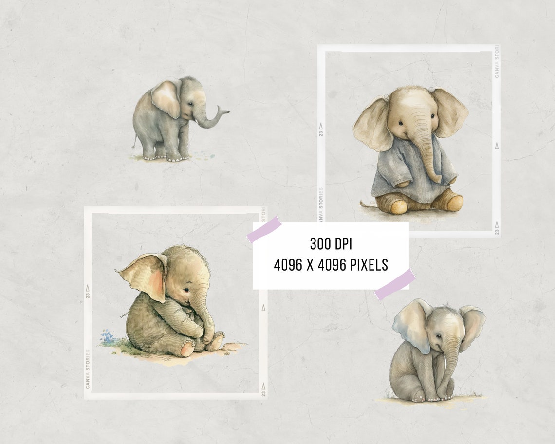 Watercolor Elephant Clipart Bundle PNG Clip Art Elephant, Instant ...