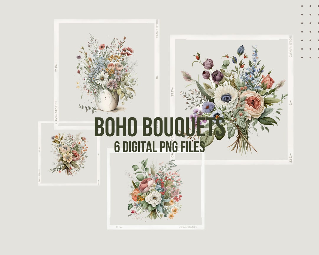 Boho Bouquet Clipart Boho Flower PNG Image Rose Arrangement Flower Clip ...