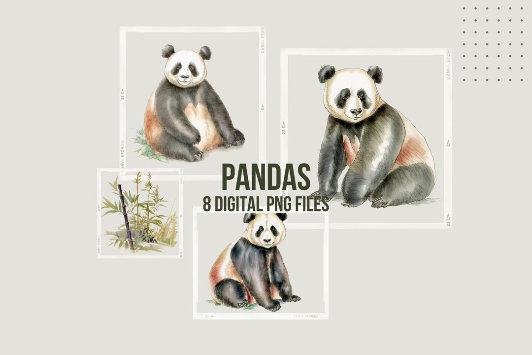 Panda Clipart Set PNG Clipart Panda, Nursery Wall Art, Panda Bamboo Art ...